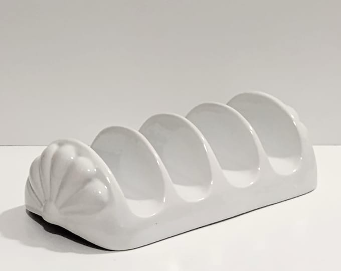 Vintage White Ceramic Toast Rack Taco Shell Holder White Shell Shape ...