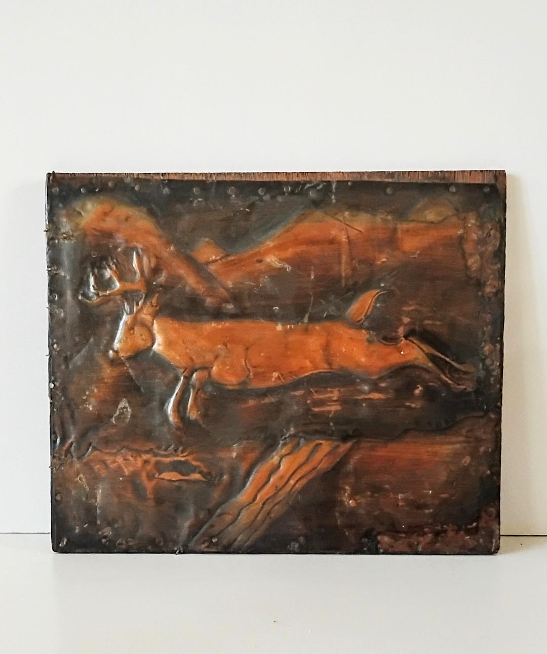 Vintage Copper Relief Art: Buck Deer Hunting Scene Wall Hanging - Etsy