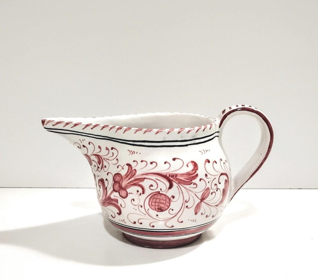 Vintage Italian Deruta Creamer Pitcher Painted Red Pink and White ...