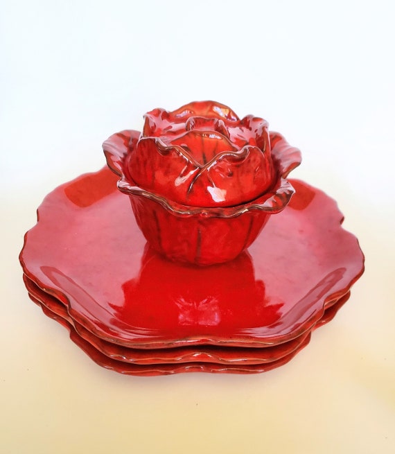Italian Red Cabbage Shaped Plates and Cabbage Bowl W Lid Italy - Etsy