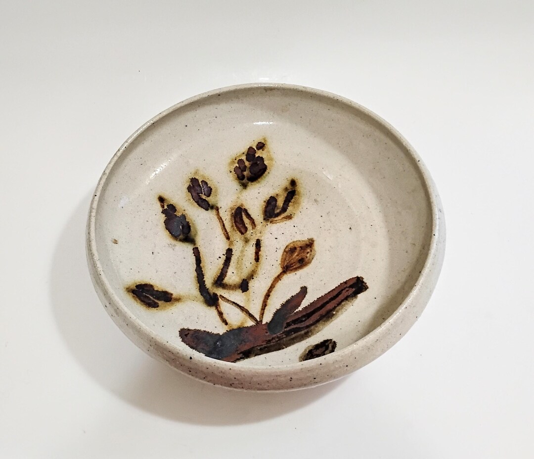 Vintage Studio Pottery Bowl Brown Beige Speckle Glazed Shallow Bowl ...