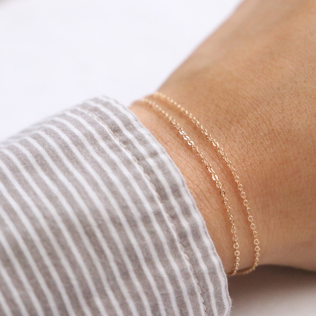 14k Gold Filled Double Chain Bracelet • Dainty Layering Bracelet - Etsy