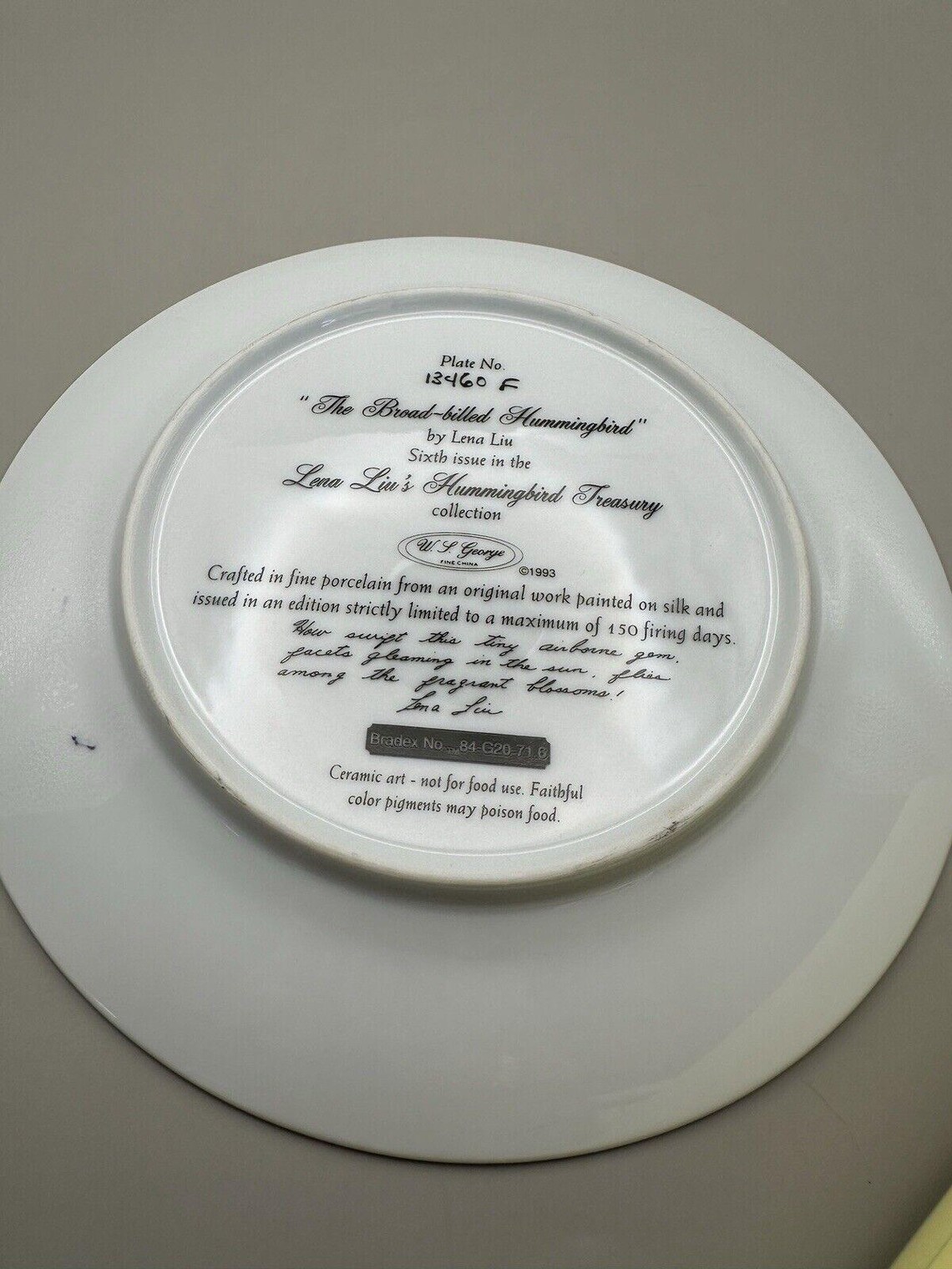 1992 Lena Lui the Broad Billed Hummingbird Plate 8 W.L. George Vintage ...