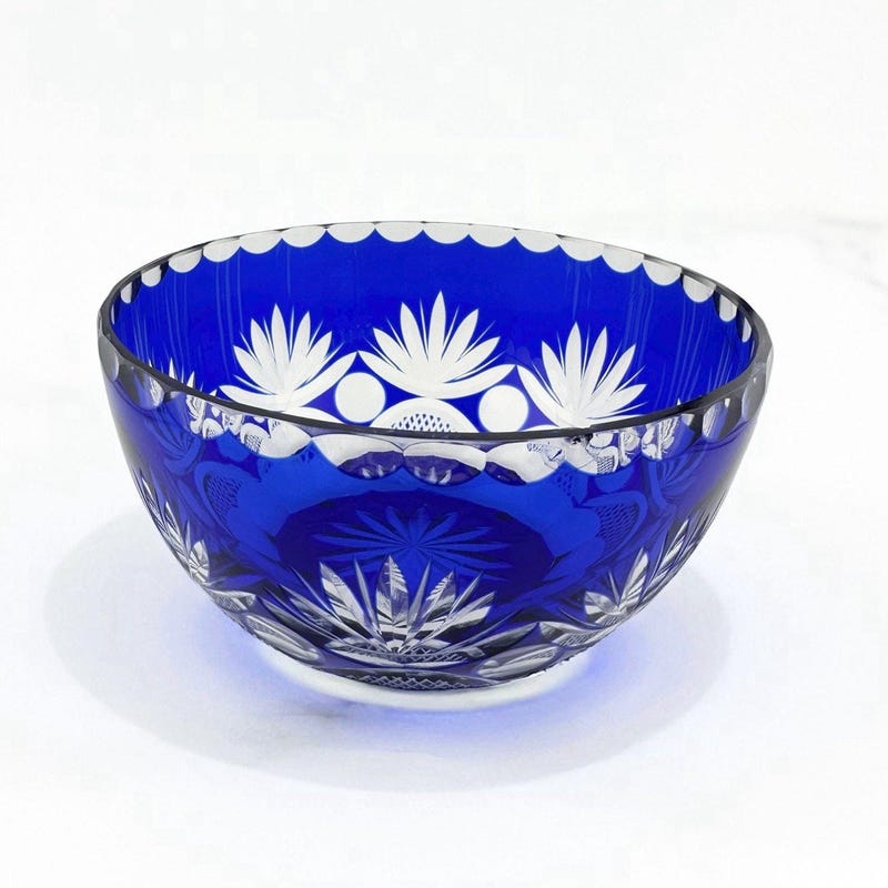 Blue Crystal Cut Bowl - Etsy
