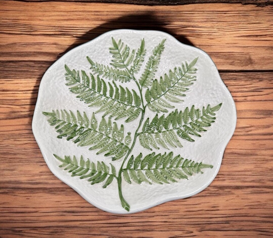 Vintage Impressed Fern Plate From Portugal Hand Painted 8 Inch - Etsy