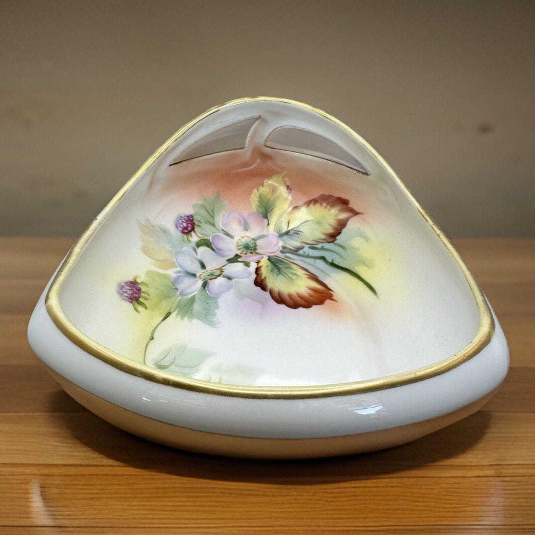 Vintage Nippon Hand Painted Triangle Trinket Dish 1950s Floral Scroll 5 ...