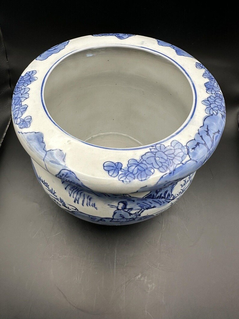 Vintage Chinese Cache Pot Chinoiserie B and W Men With Oxen Unusual 6 ...