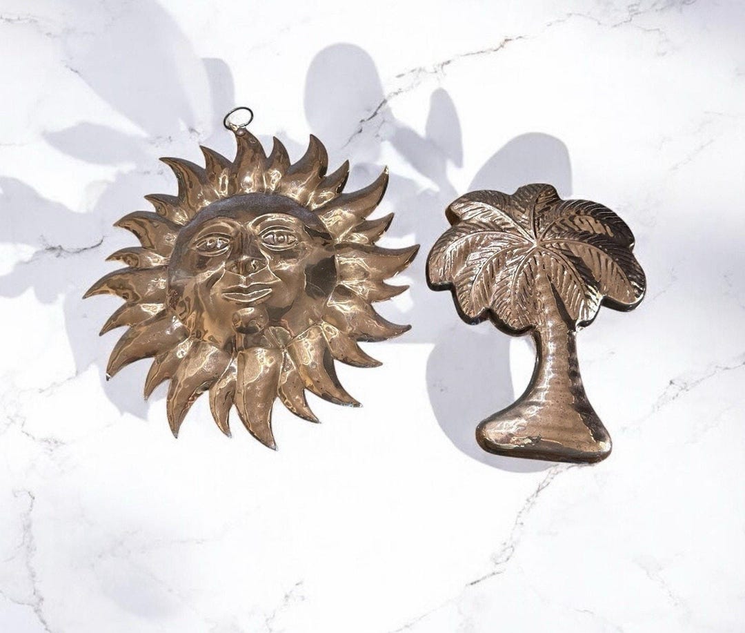 Vintage Copper Molds Palm Tree and Sun for Decor Only India 10" and 8 ...