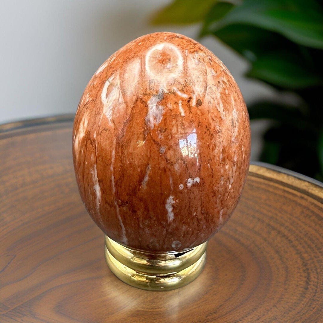Vintage Franklin Mint Red Carnelian Marble Egg With Stand 1990 Treasury ...
