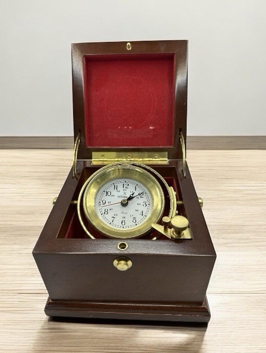 Vintage 1996 Montreaux Solid Brass Gimbal Clock Maple Box Quartz - Etsy