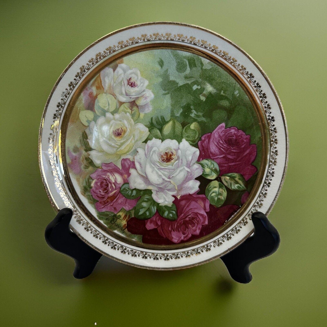 Dresden China Hand Painted Roses Porcelain 7.25" Plate Signed J. Drivah ...
