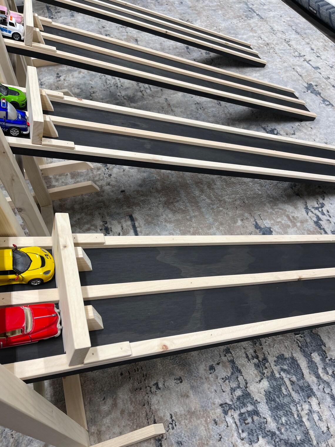 2 INCH WIDE LANES, 4' Kids Race Car Track + Adjustable Height Stand, 2 ...