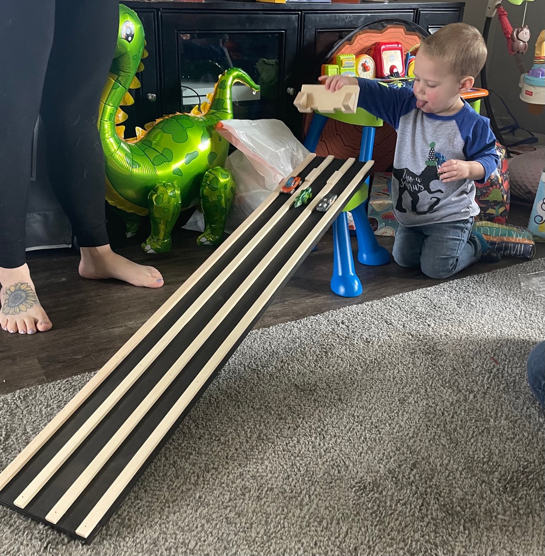 3' Kids Race Car Track, 36 Inch Matchbox Wooden Ramp, 3 Lane Road, Hot ...