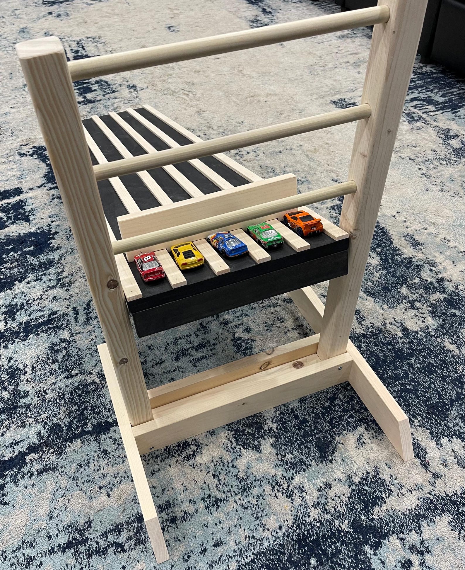 4' Kids Race Car Track + Adjustable Height Stand, 48" Matchbox Wooden ...