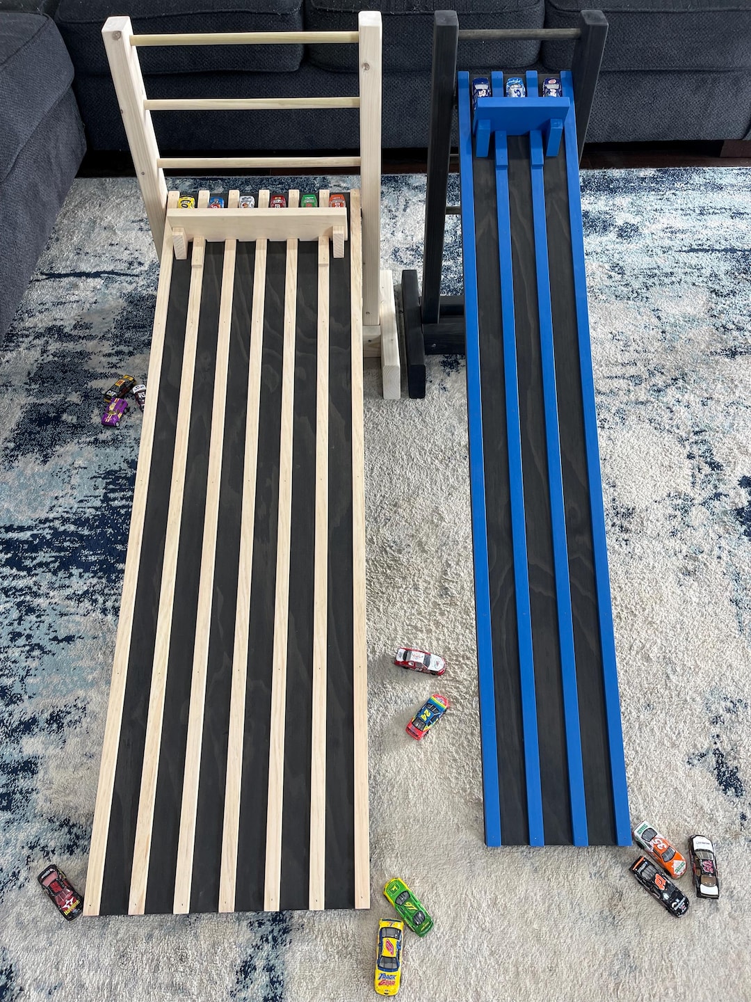 4' Kids Race Car Track + Adjustable Height Stand, 48" Matchbox Wooden ...