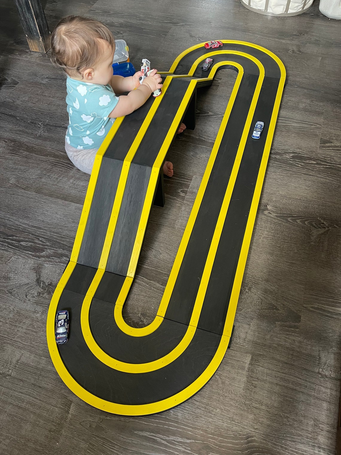 Kids 2 Lane Loop Track, Wood Race Car Track, Road, Drag Strip, Toy Race ...