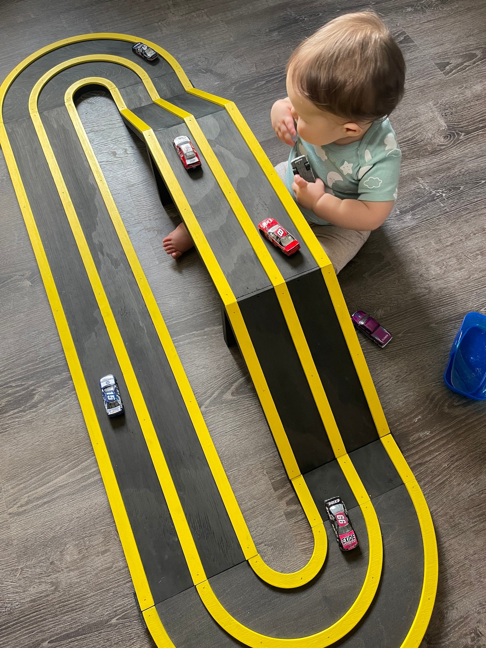 Kids 2 Lane Loop Track, Wood Race Car Track, Road, Drag Strip, Toy Race ...