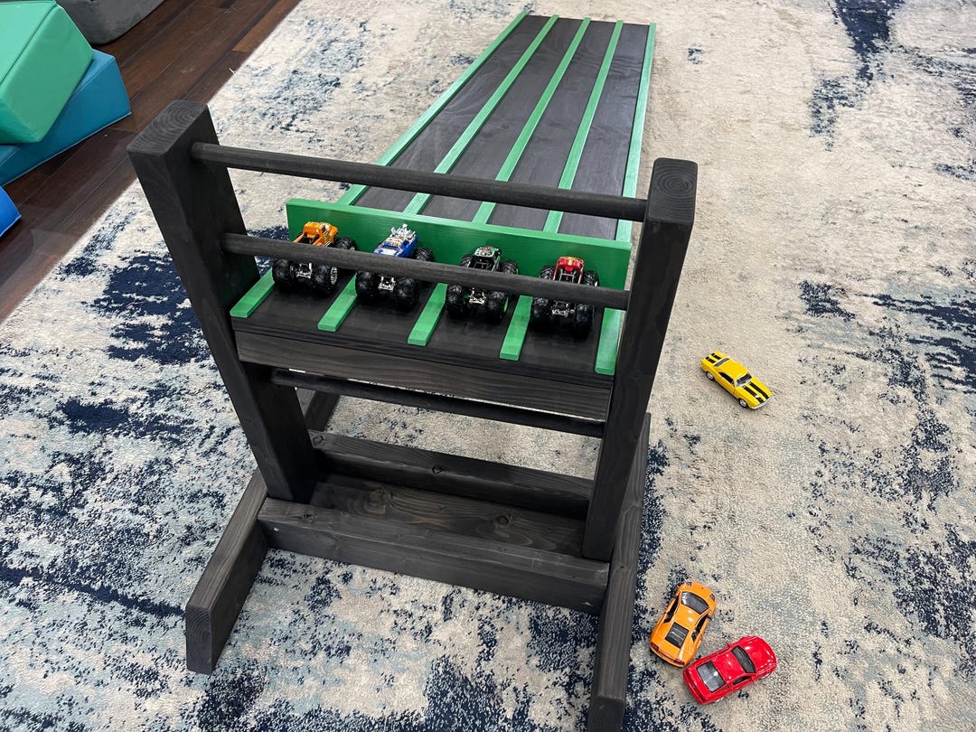 3 INCH WIDE LANES, 6' Kids Race Car Track + Adjustable Height Stand, 2 ...