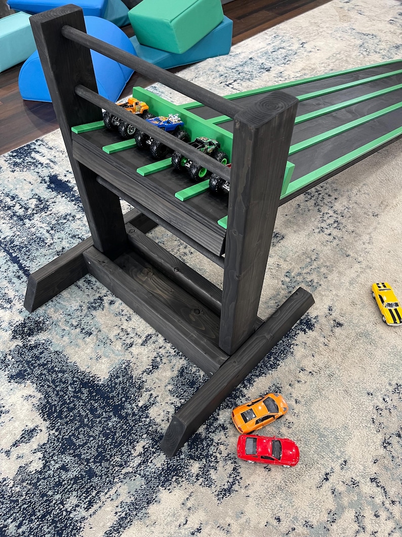 3 INCH WIDE LANES, 4' Kids Race Car Track + Adjustable Height Stand, 2 ...