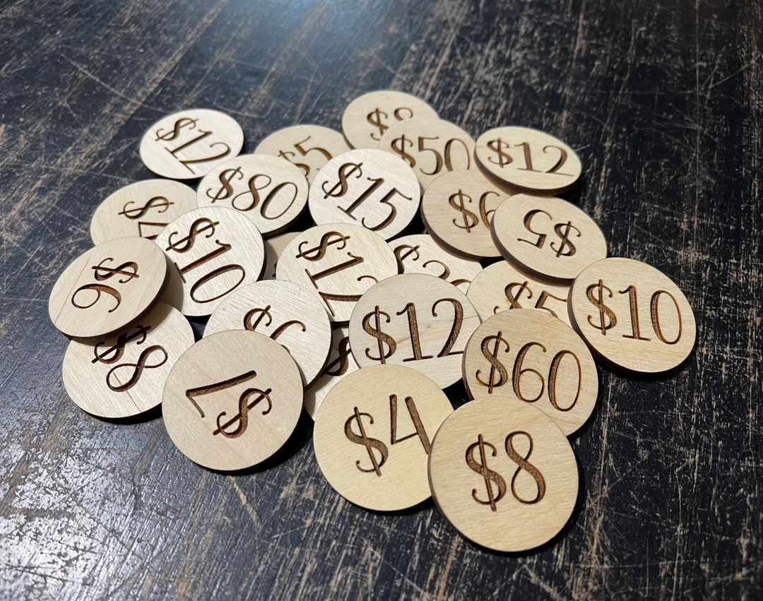 Laser Engraved Price Tags, 1-2” Wood Circles, Mini Rounds, Bulk Shapes ...