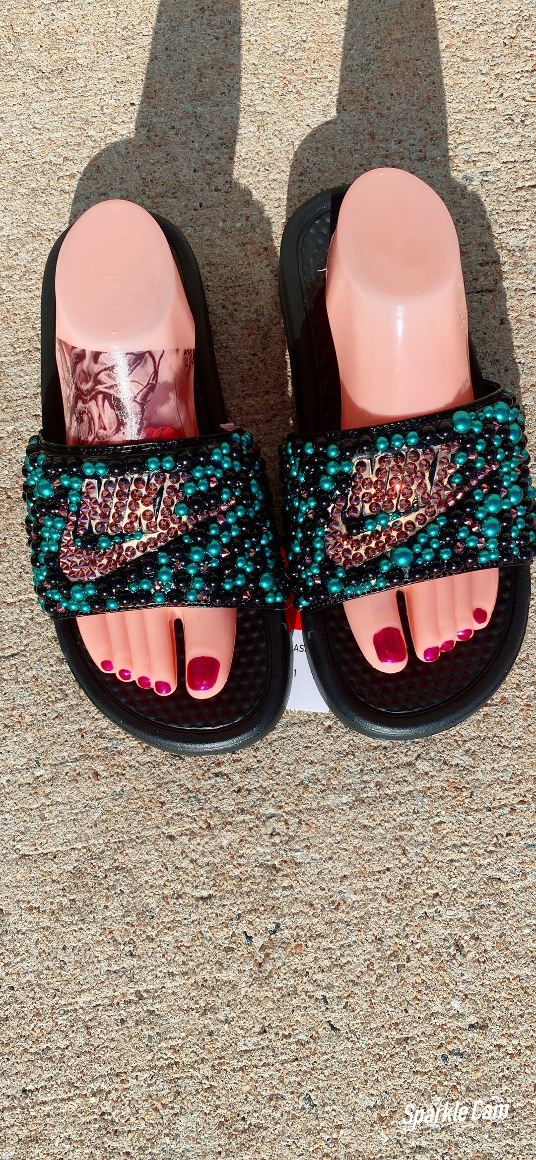 Custom Nike Bling Slides for Women Black and Teal Nike - Etsy