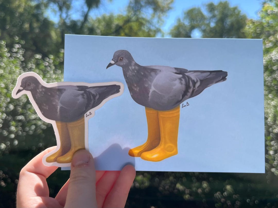 Rain Boot Wearing Pigeon - 3" Vinyl Sticker and Photo Print - Etsy