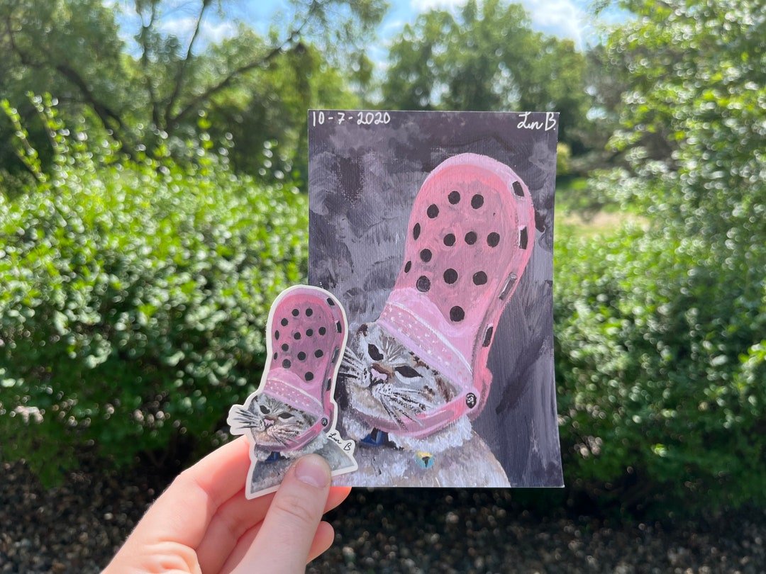 Cat Wearing a Pink Croc - 3" Vinyl Sticker and Photo Print - Etsy