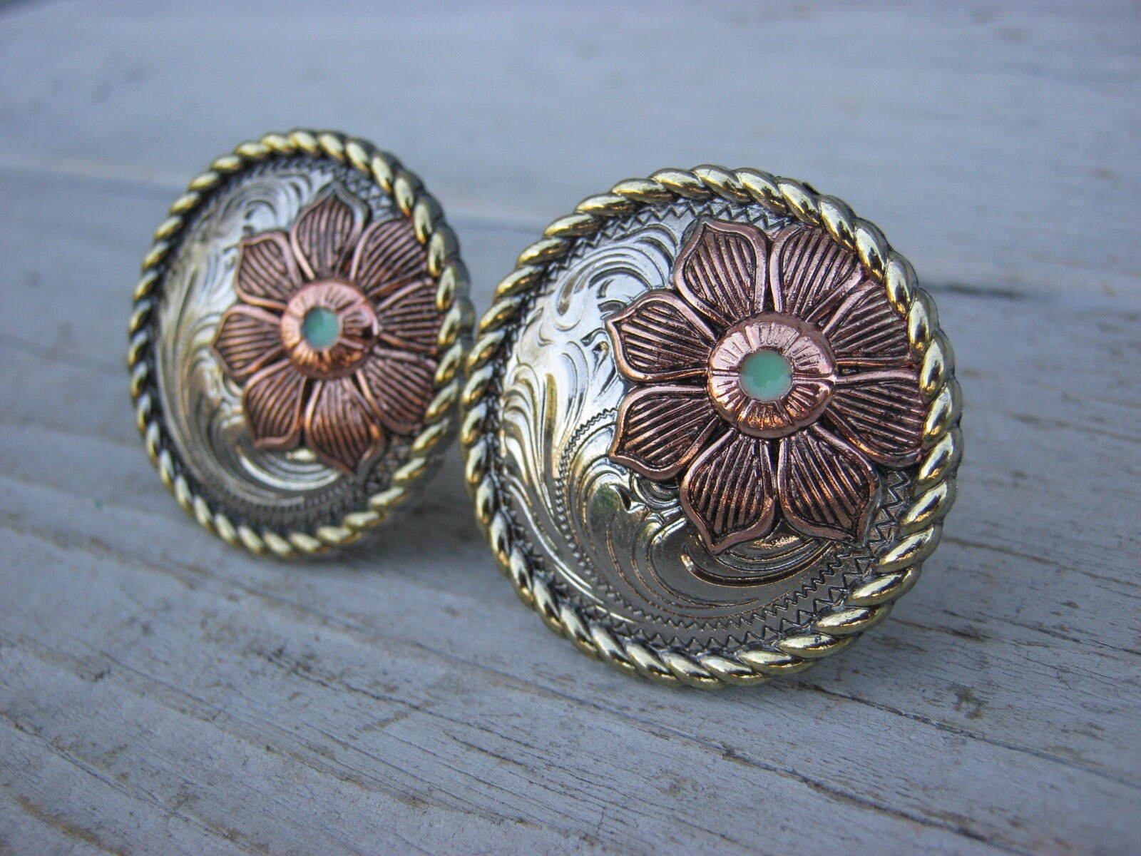 Floral Concho Set: Copper, Nickel, Brass, and Turquoise Accents - Etsy