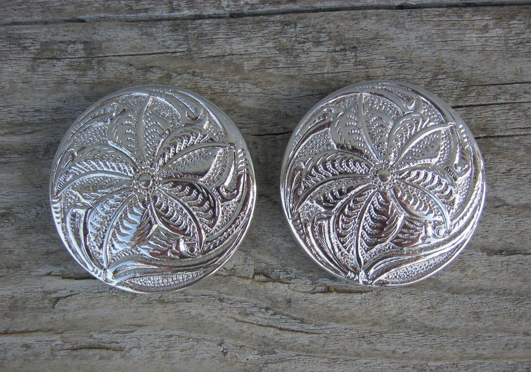 Chan Geer Designed Sterling Silver Plated Floral Engraved Concho 1-1/2 ...