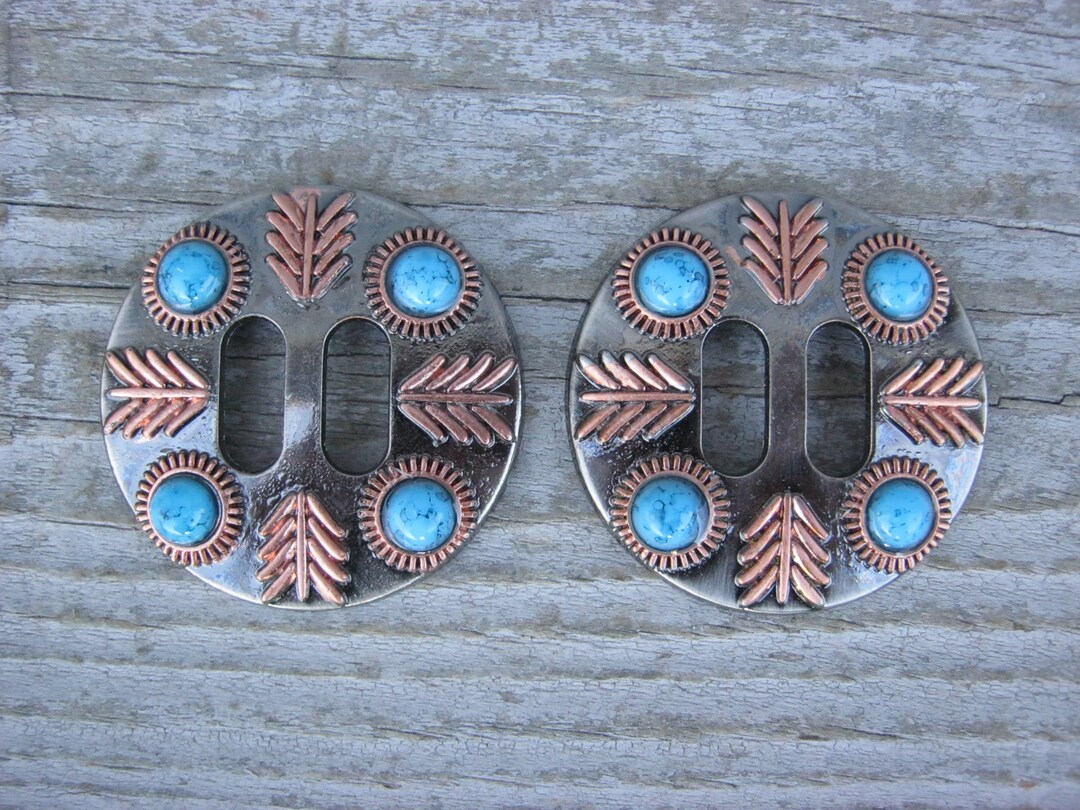 Feathered Turquoise Slotted Concho Copper Feathers 1-1/2" Set of 2 - Etsy