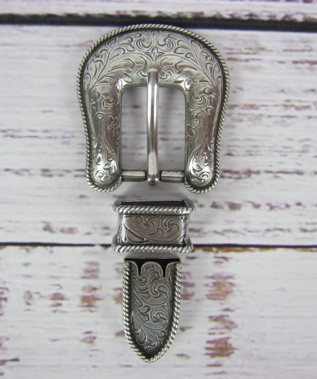 3 Piece Antique Silver Engraved Rope Edge Buckle Set Loop Tip 3/4 - Etsy