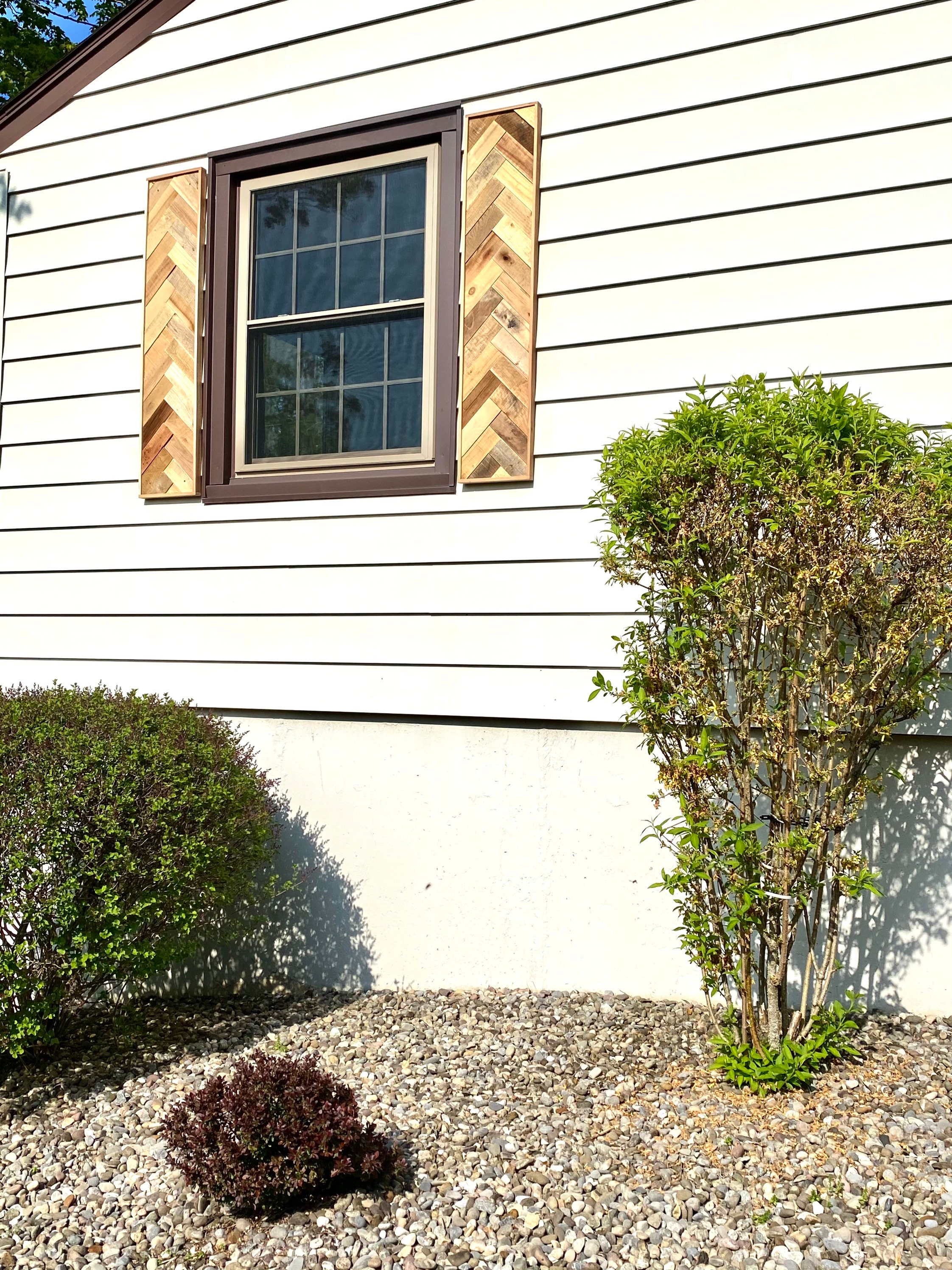 Set of 2 Exterior Wooden Window Shutters, Herringbone Pattern Shutters ...