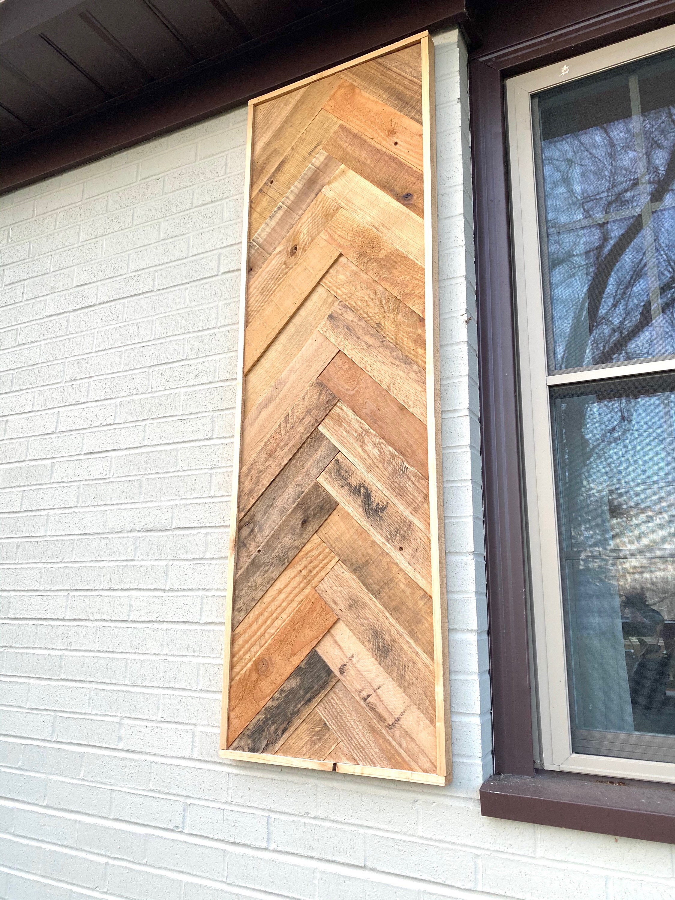 Set of 2 Exterior Wooden Window Shutters, Herringbone Pattern Shutters ...