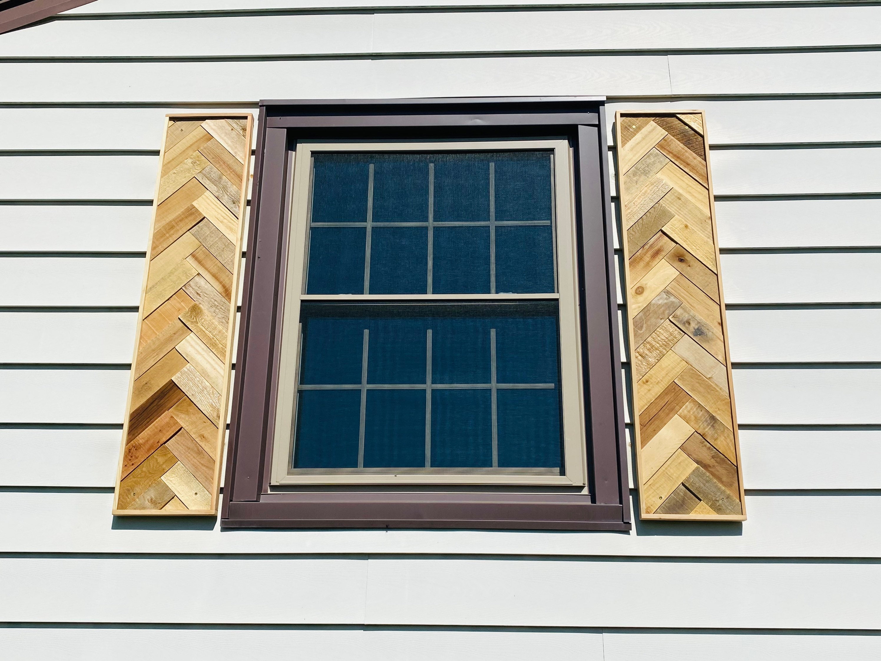 Set of 2 Exterior Wooden Window Shutters, Herringbone Pattern Shutters ...