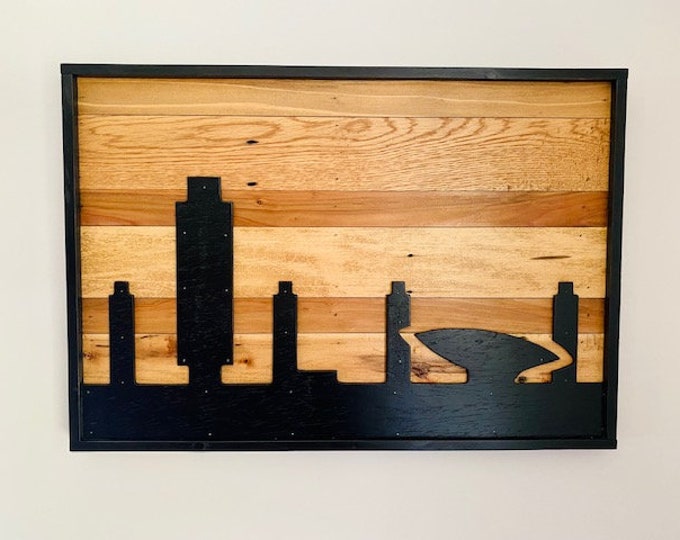 Reclaimed Wood City Skyline Mosaic, Albany Skyline, NY State Capital ...