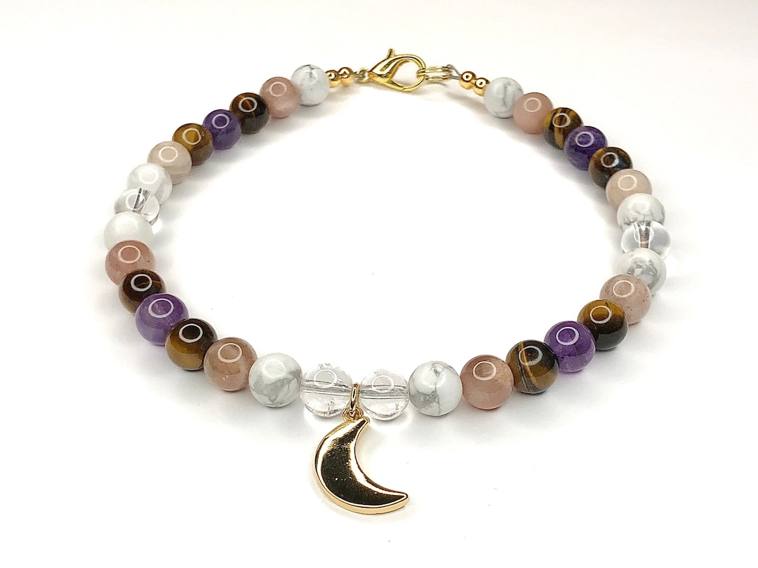 Crescent Moon, Crystal Dog Collar, Amethyst, Tigers Eye, Howlite ...