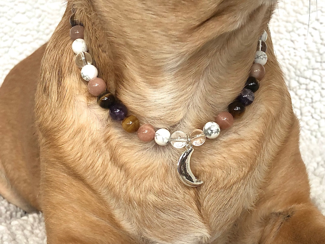 Crescent Moon, Crystal Dog Collar, Amethyst, Tigers Eye, Howlite ...