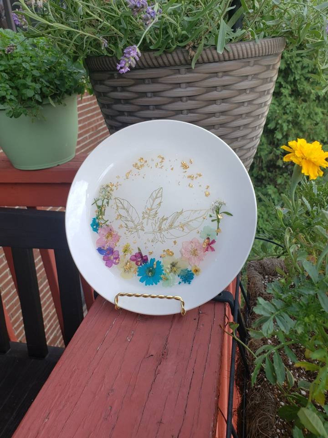 Botanical Feather Decorative Plate, Ceramic Plate Art, Nature Inspired ...