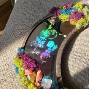 Cresent Moon Mirror, Moss Art, Decorative Crystal Mirror, Cottagecore ...