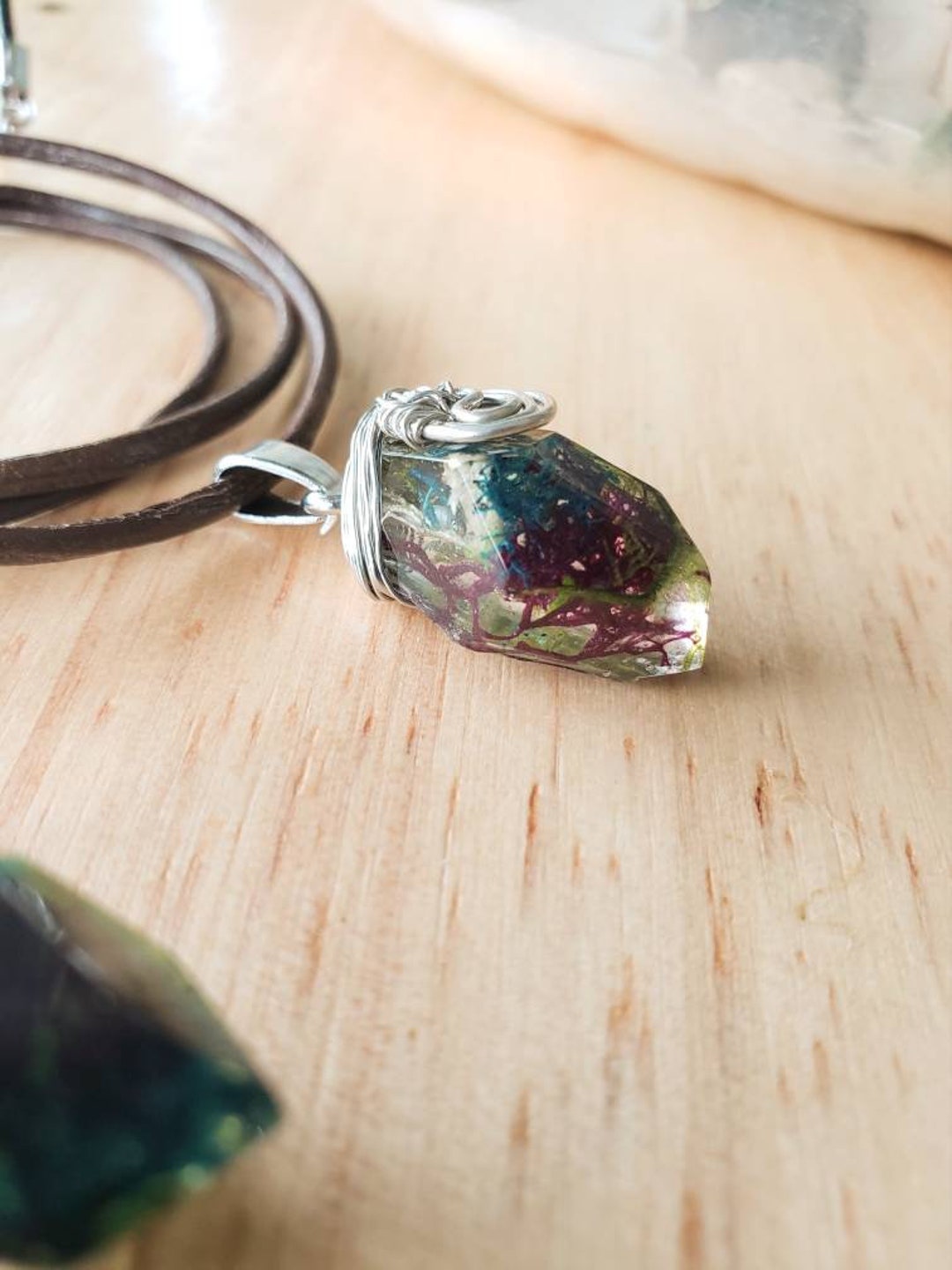 Wire Wrapped Moss Crystals, Cottagecore Resin Crystal Pendants ...