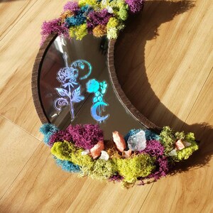 Cresent Moon Mirror, Moss Art, Decorative Crystal Mirror, Cottagecore ...