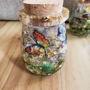 Cottagecore Resin Jar With Cork, Dried Flower Butterfly Jar, Home Decor ...