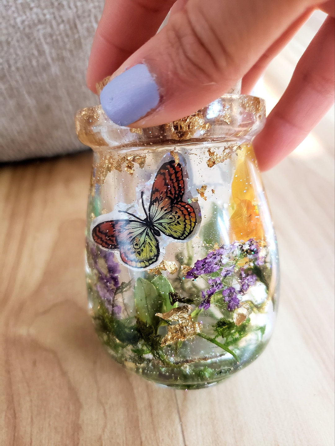 Cottagecore Resin Jar With Cork, Dried Flower Butterfly Jar, Home Decor ...