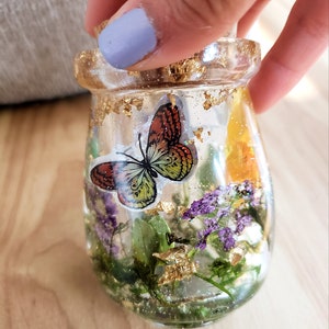Cottagecore Resin Jar With Cork, Dried Flower Butterfly Jar, Home Decor ...