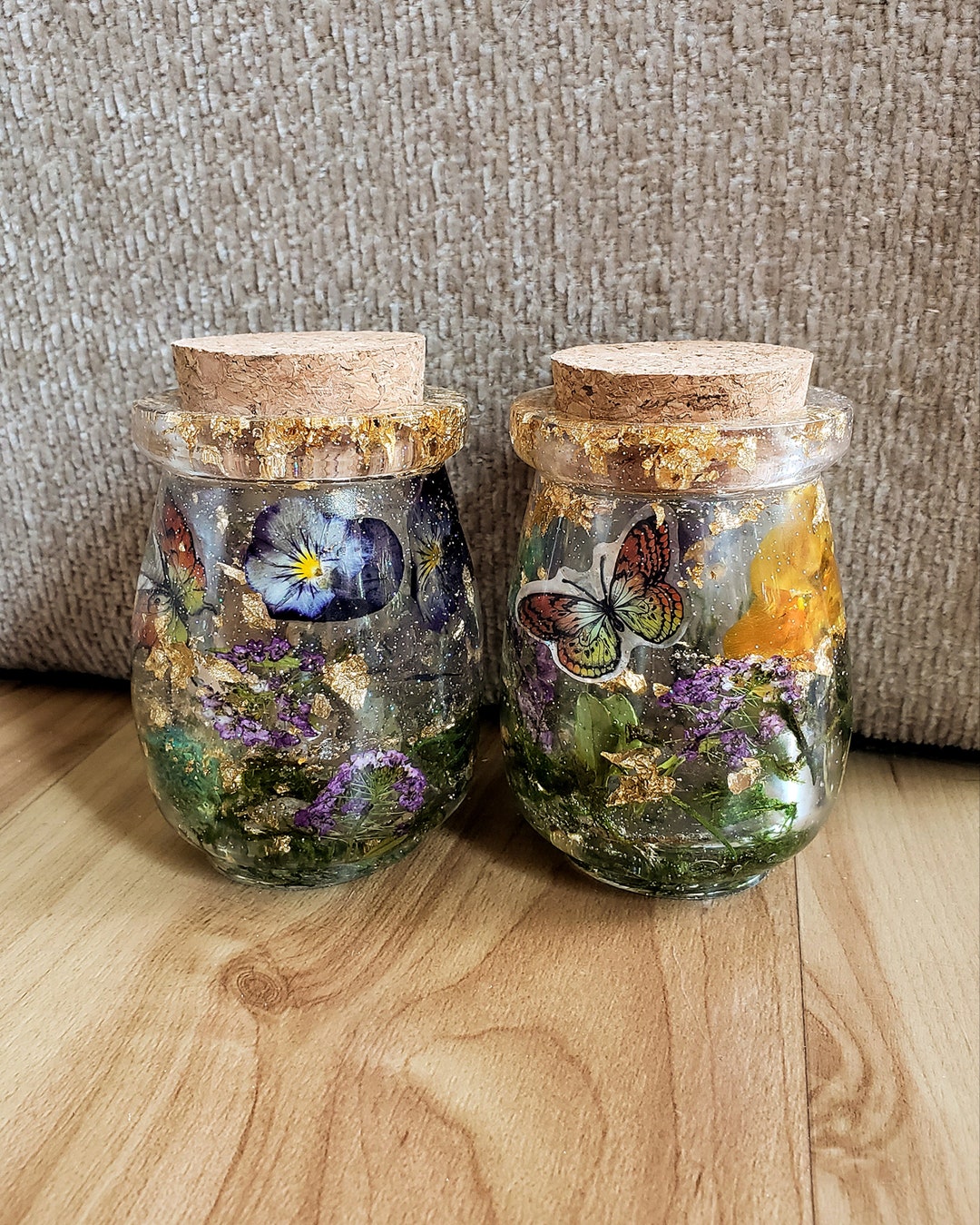 Cottagecore Resin Jar With Cork, Dried Flower Butterfly Jar, Home Decor ...