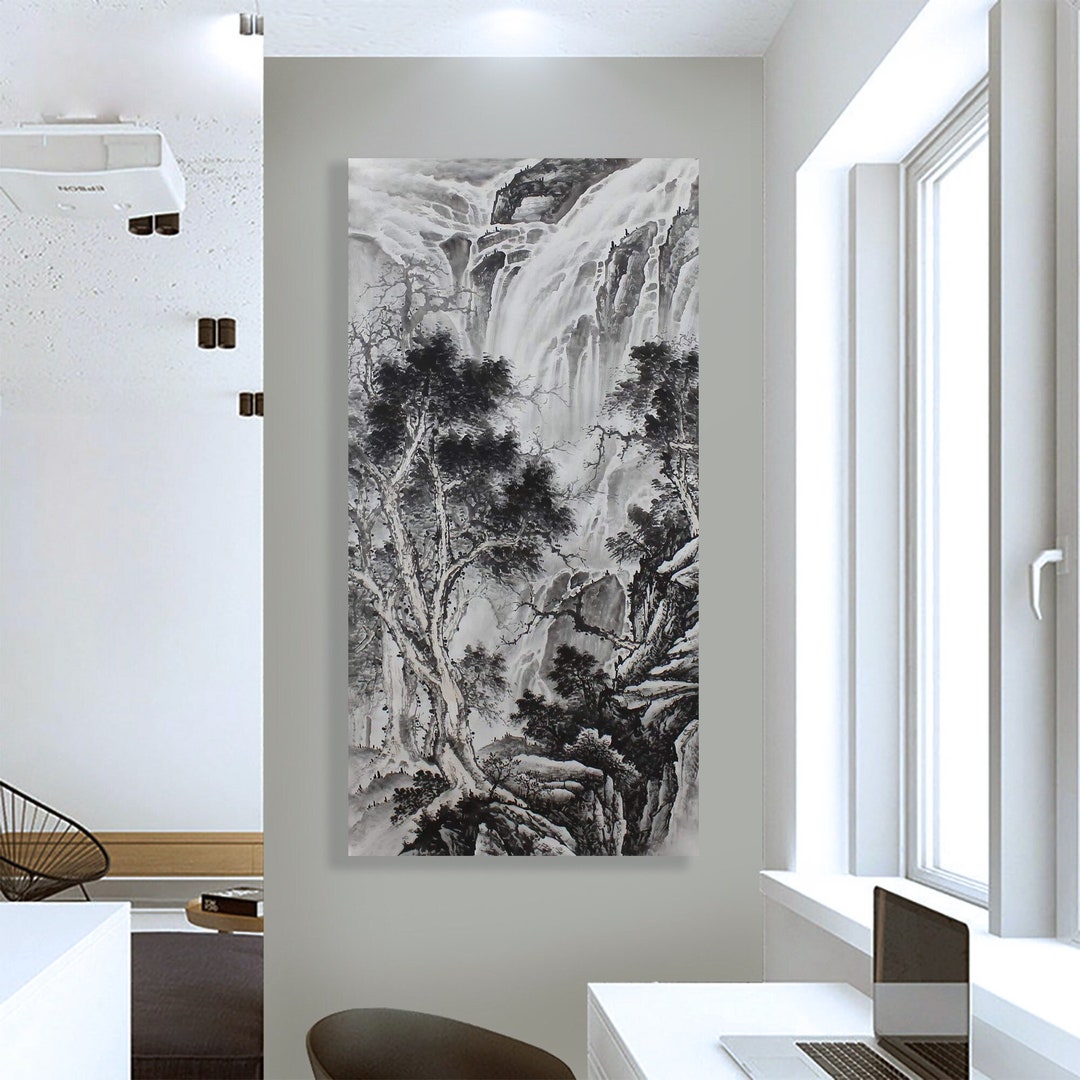 Large Vertical Shan Shui Artwork, 100% Hand-painted, Chinese Brush ...