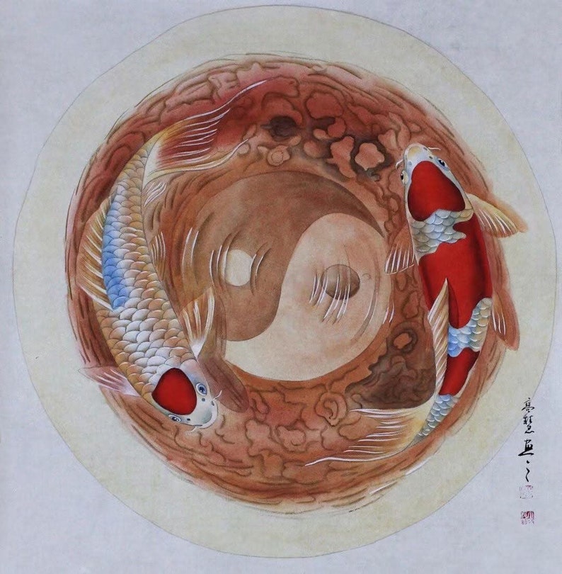 Yin Yang Koi Fish Painting Couple Koi Fish Painting Ink Wash - Etsy