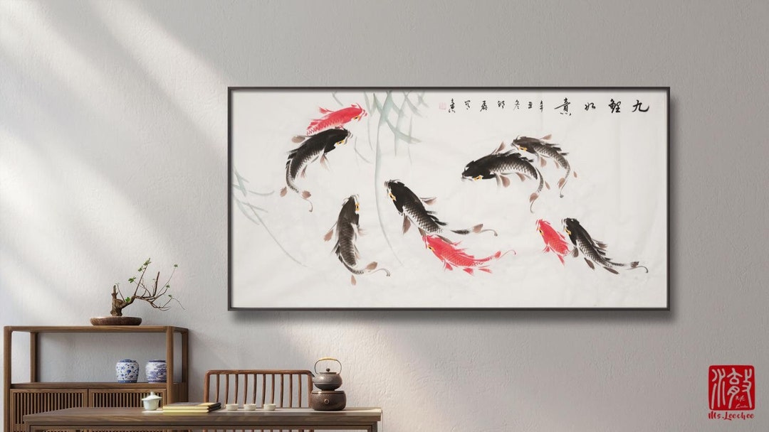 Ink Wash Koi Fish Painting, Original Chinese Brush Painting, Large ...