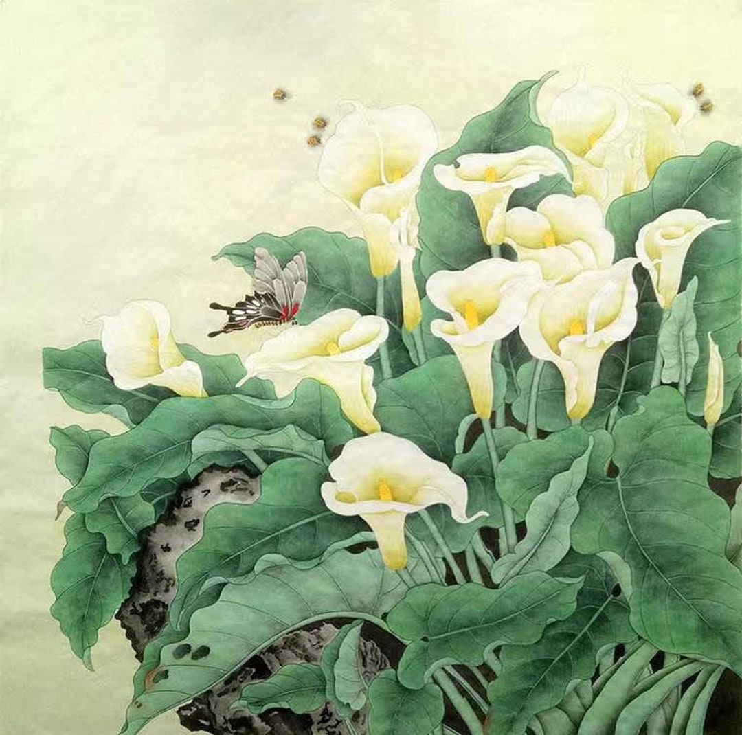Arum-lily Painting, Soft Yellow Color Calla Lily, Original Brush ...