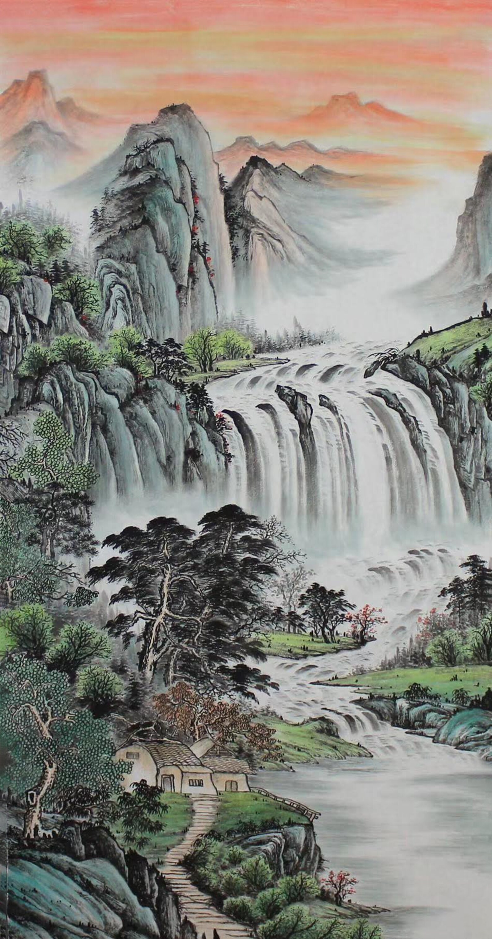 Hand-painted Waterfalls and Mountains Art|chinse Landscaple Painting ...